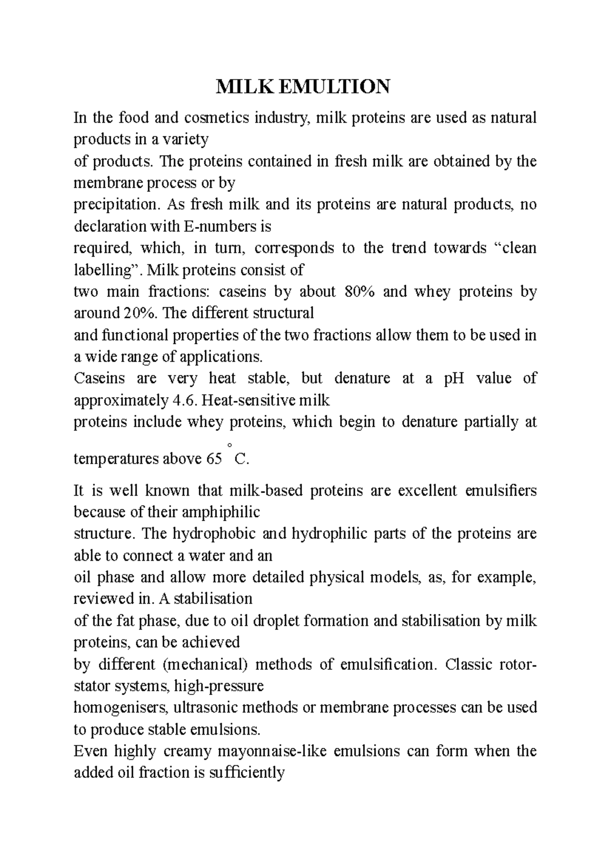 MILK Emultion - MILK EMULTION In the food and cosmetics industry, milk ...