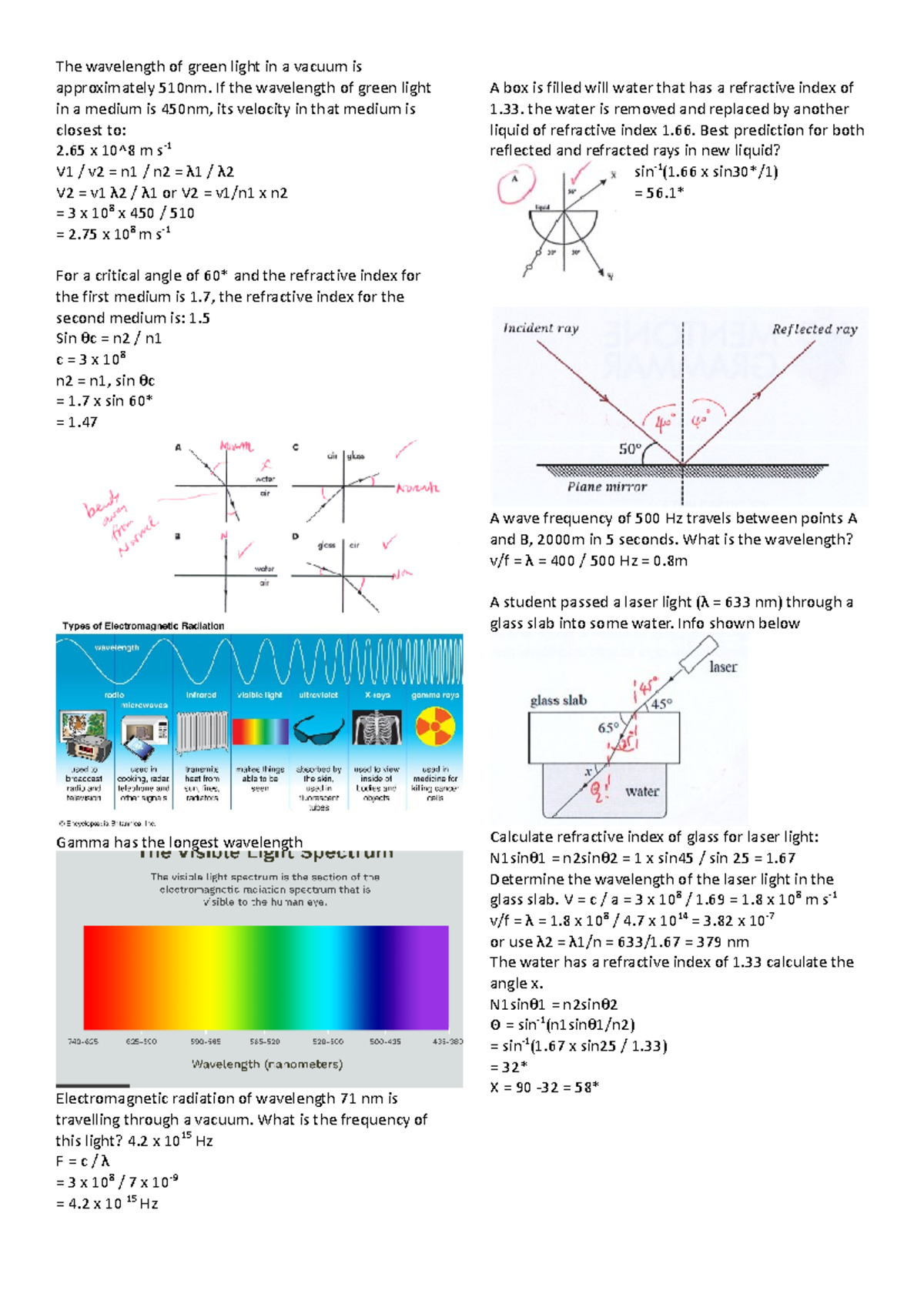Light cheat sheet - Kinda trash lmao - The wavelength of green light in ...
