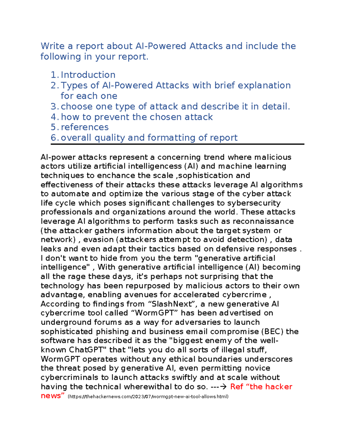 AI-power attack - Write a report about AI-Powered Attacks and include ...