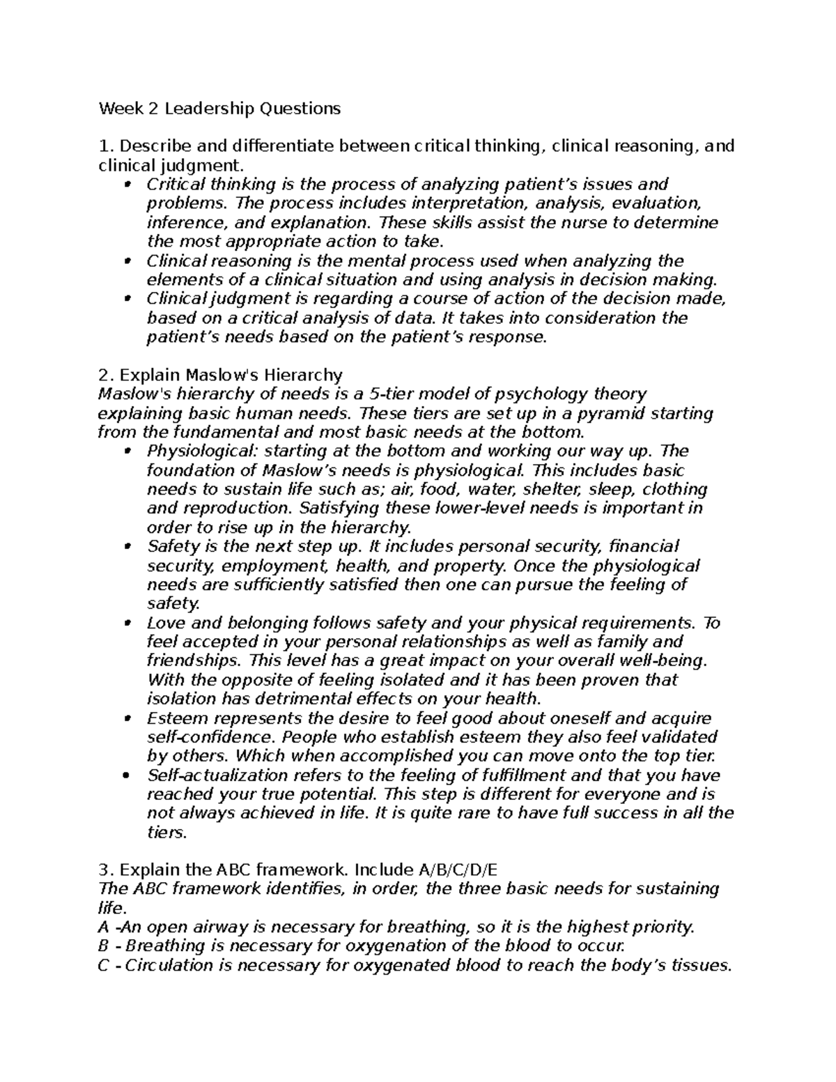 Week 2 Leadership Questions - Week 2 Leadership Questions Describe and ...