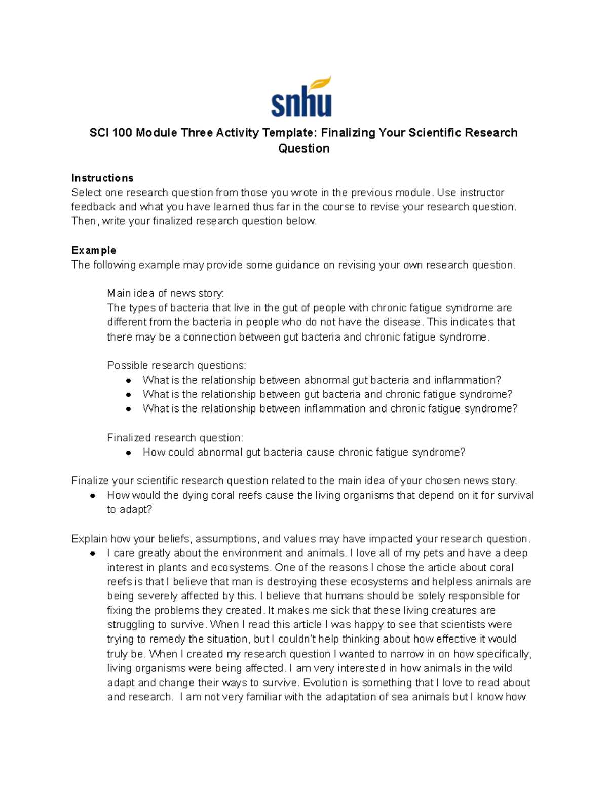 3-2 activity SCI - Research question week - SCI 100 Module Three ...