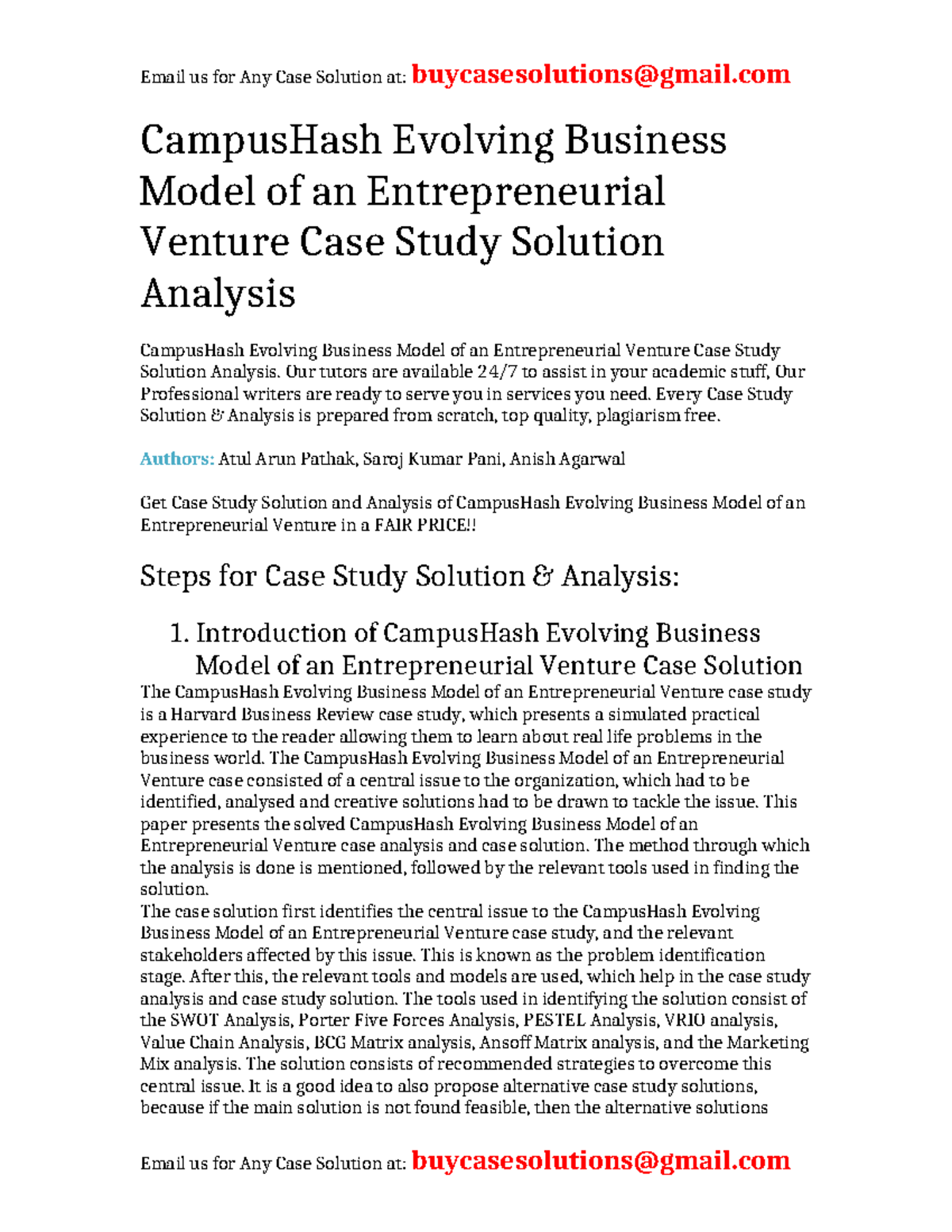 Case Solution CampusHash Evolving Business Model of an Entrepreneurial ...