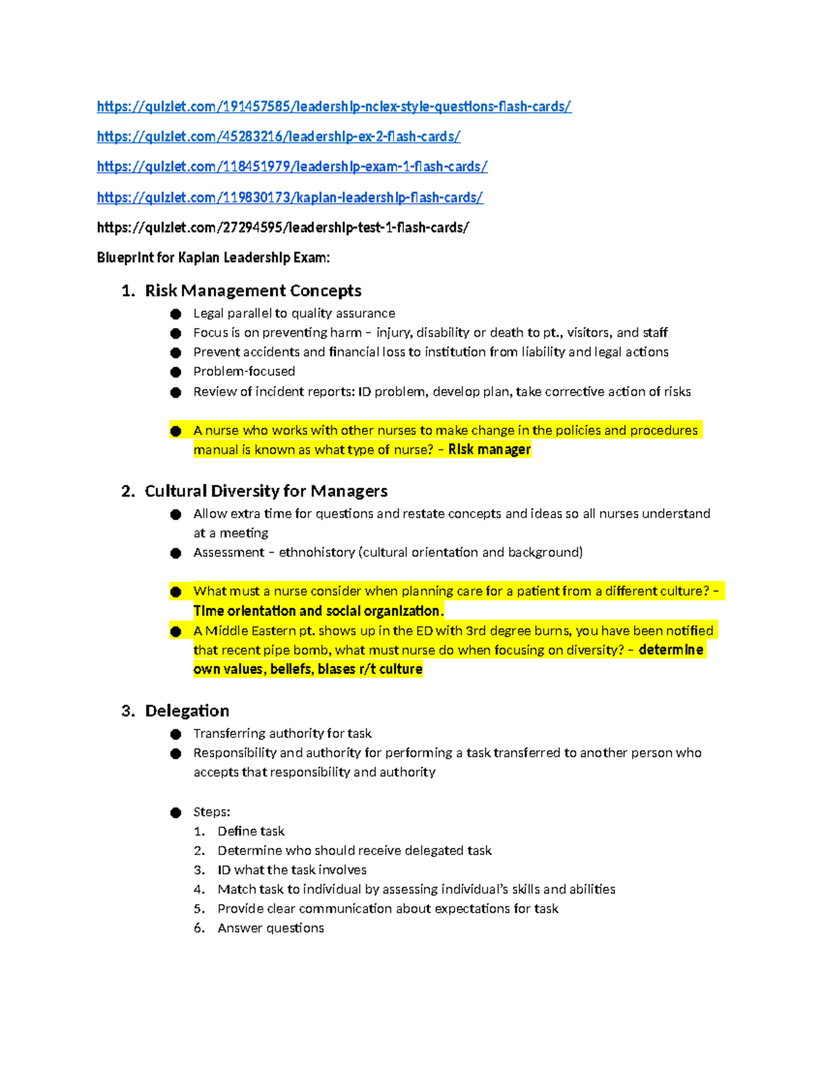 Blueprint for Kaplan Leadership Exam edit - Risk Management Concepts ...