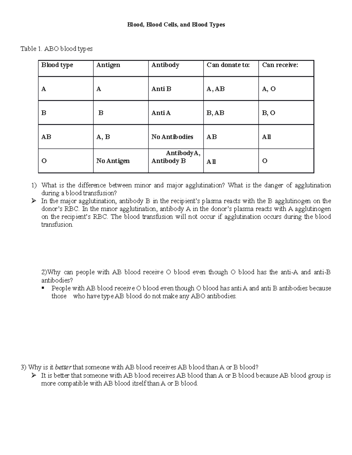 Blood Exercise 11 - helpful - Blood, Blood Cells, and Blood Types Table ...