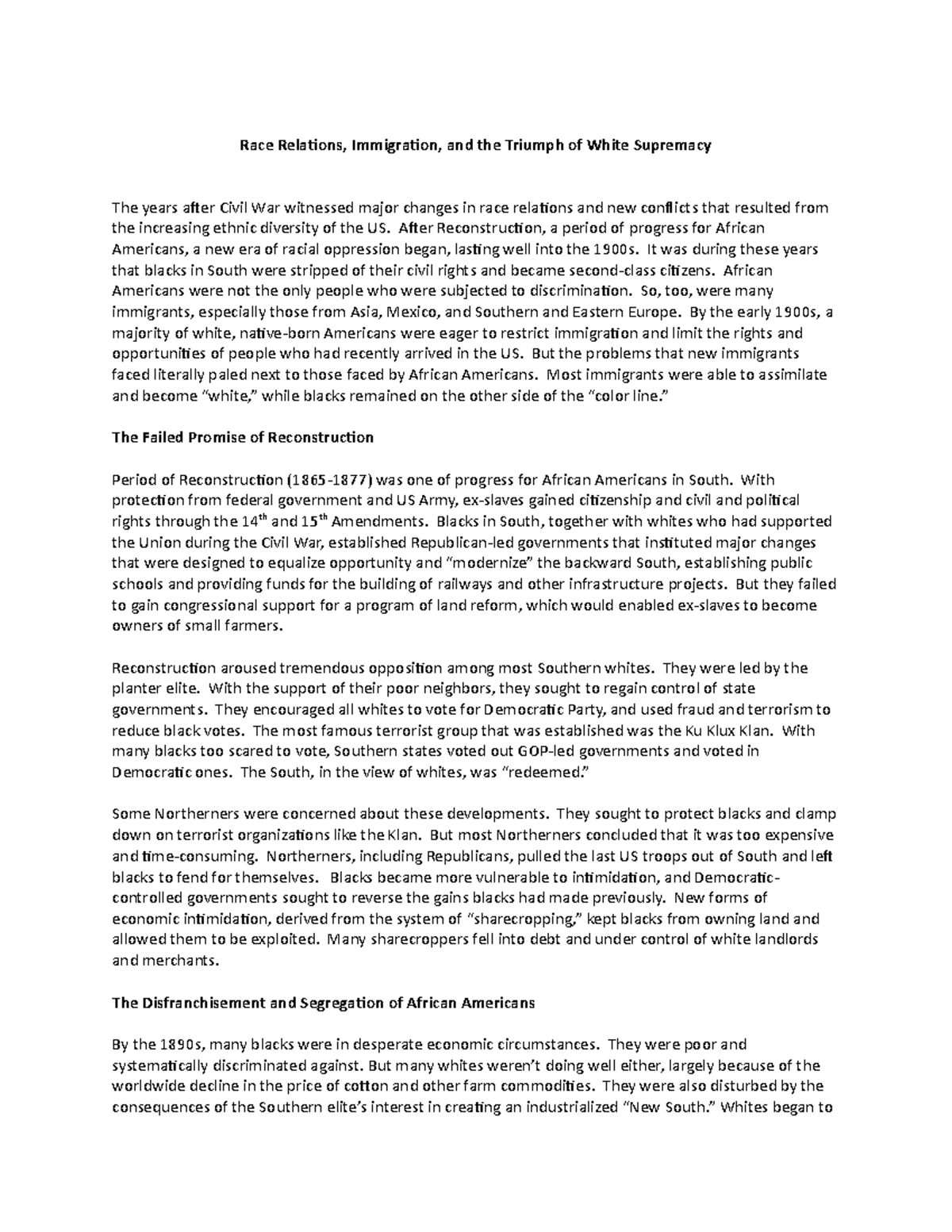 Race Relations,Immigration, and the Triumph of White Supremacy - After ...