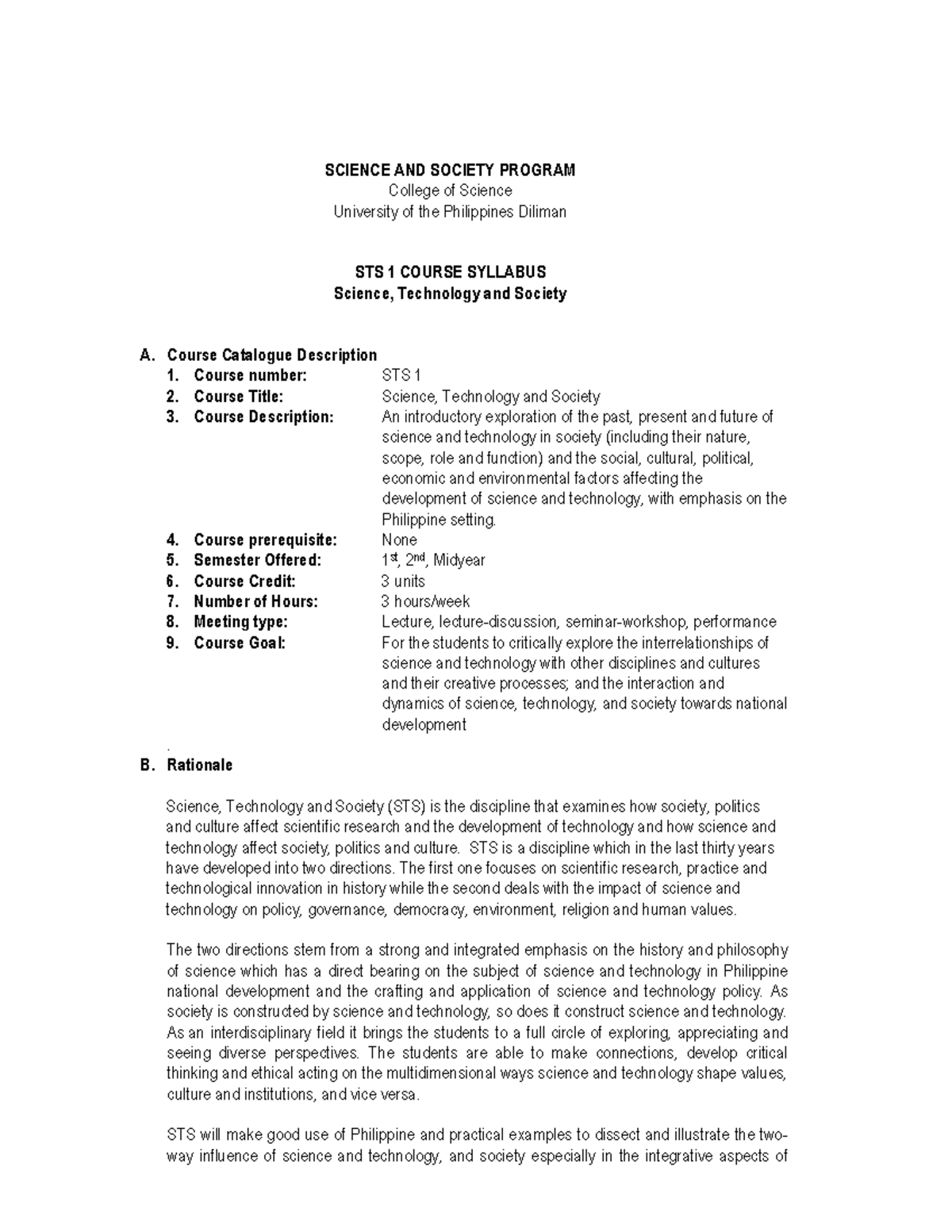 Up STS syllabus 2019- GO, J. - SCIENCE AND SOCIETY PROGRAM College of ...