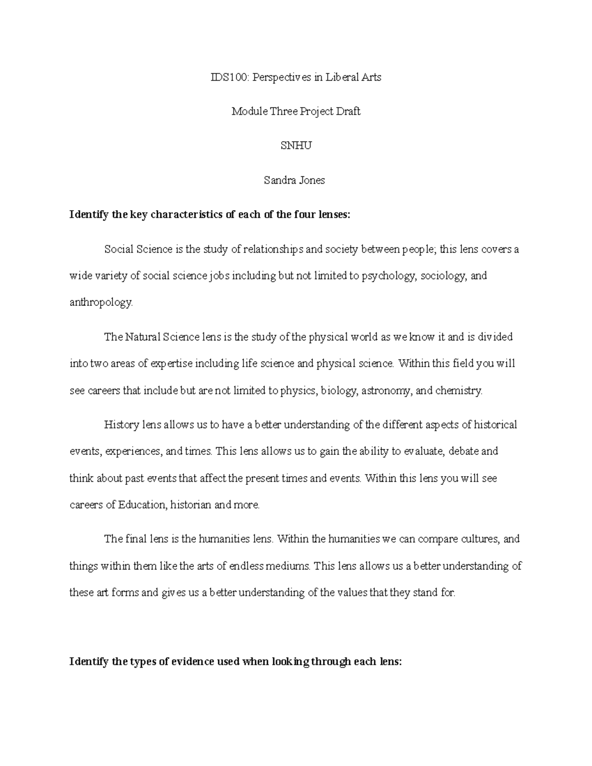 Module Three Project Draft - IDS100: Perspectives in Liberal Arts ...