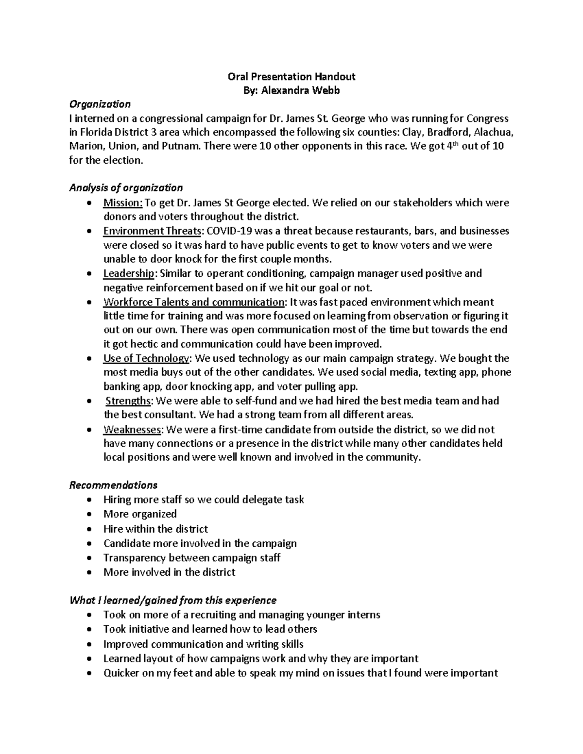 Oral Presentation Handout - Or al Presentation Handout By: Ale xandra ...