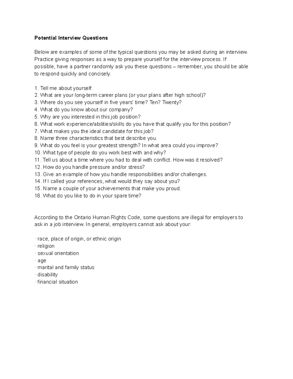 Questions for devloppers - Potential Interview Questions Below are ...