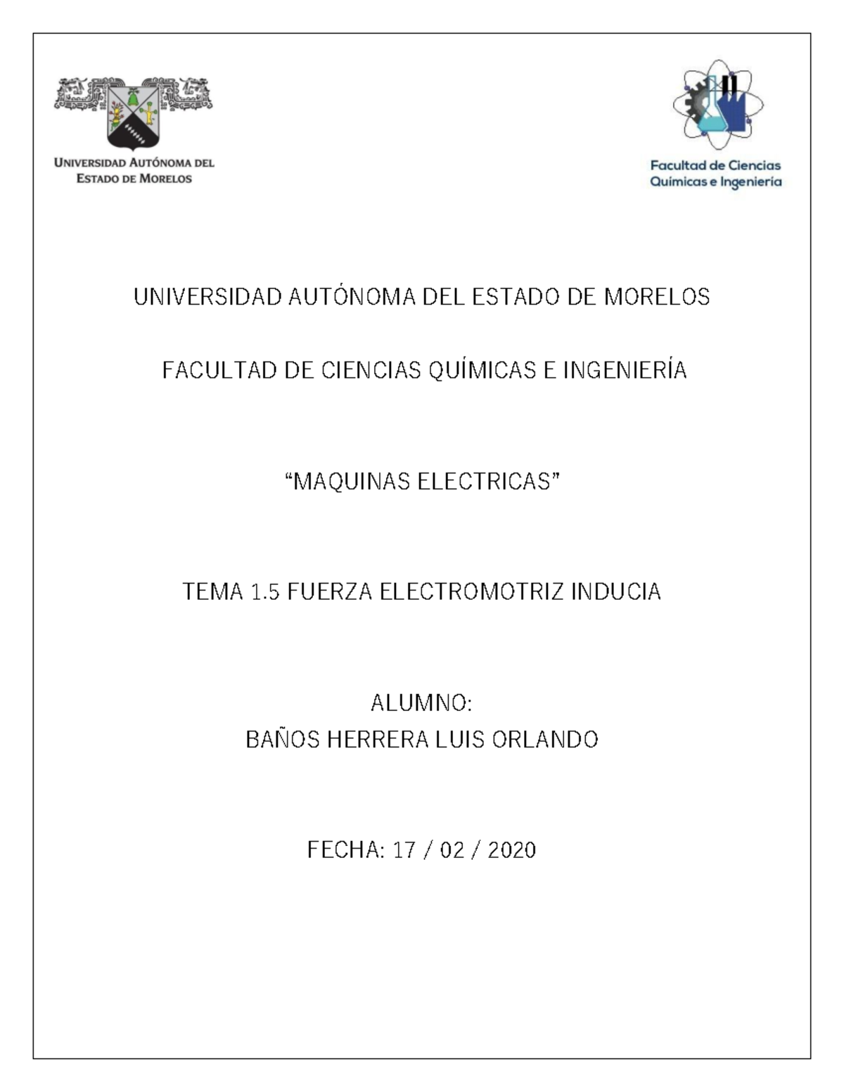 Tarea 1 - FUERZA ELECTROMOTRIZ INDUCIA - UNIVERSIDAD AUTÓNOMA DEL ...