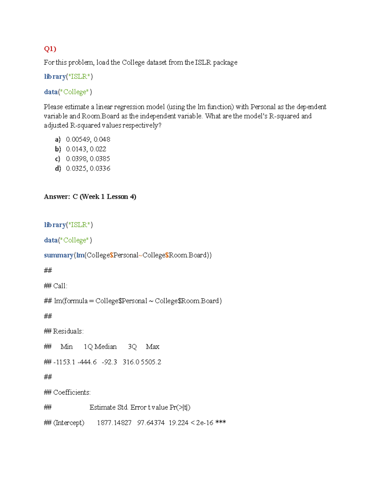 Midterm Part 2 solutions V 2 - Q1) For this problem, load the College ...