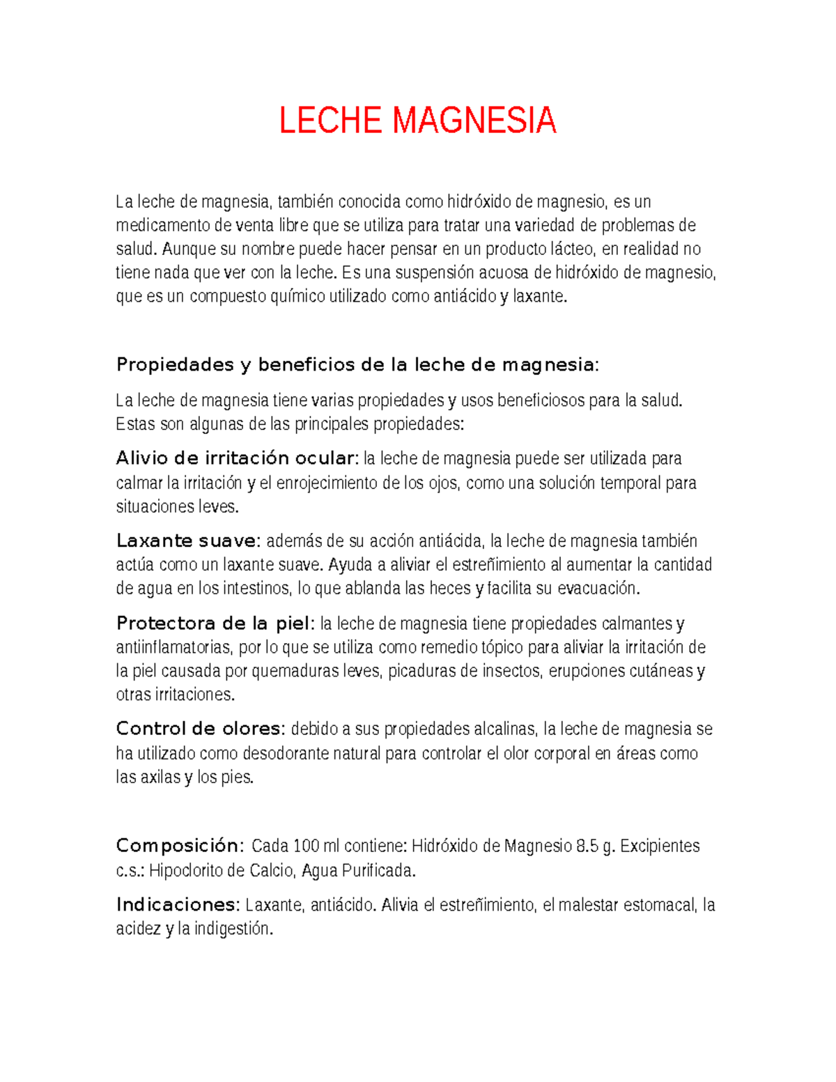Leche Magnesia 1 - LECHE MAGNESIA La leche de magnesia, también ...