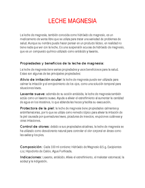 Leche Magnesia - LECHE MAGNESIA El hidróxido de magnesio, también ...