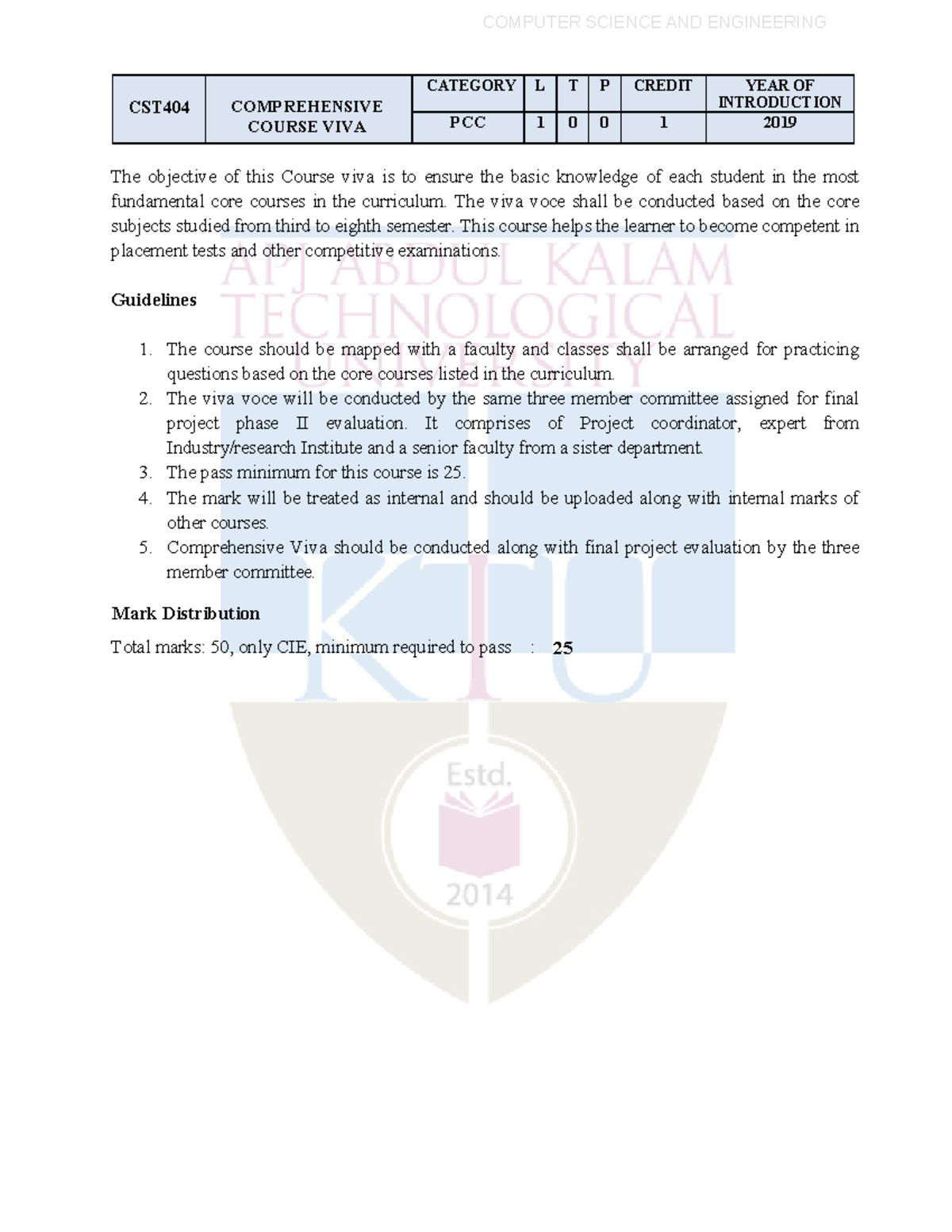 Syllabus - CST404 COMPREHENSIVE COURSE VIVA CATEGORY L T P CREDIT YEAR ...