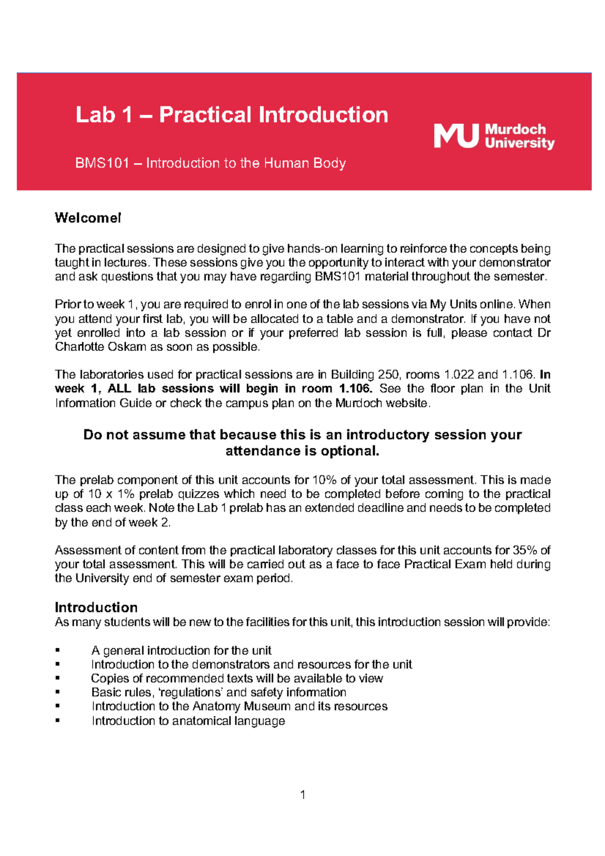 BMS101 Laboratory Manual 2023 - Student Learning Outcomes: Welcome! The practical sessions are ...