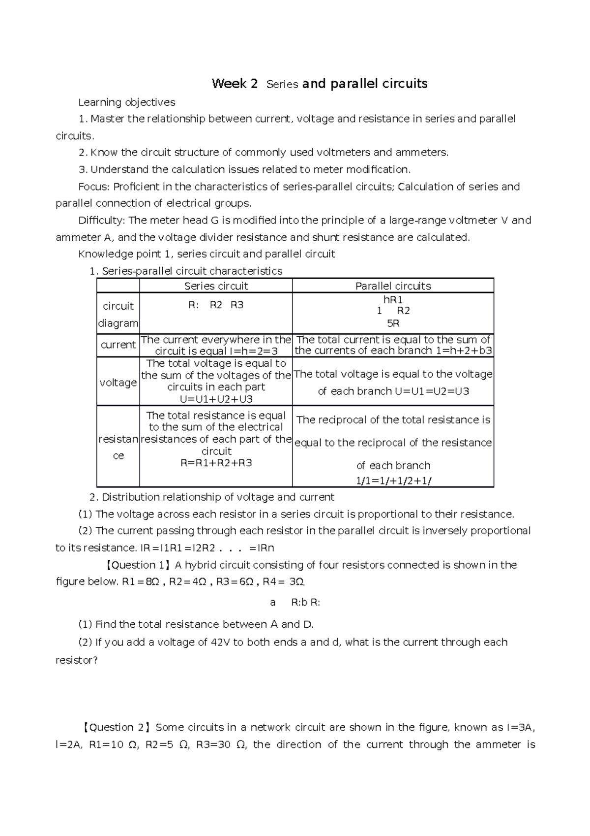Week 2 Series and parallel circuits - Week 2 Series and parallel circuits Learning objectives ...