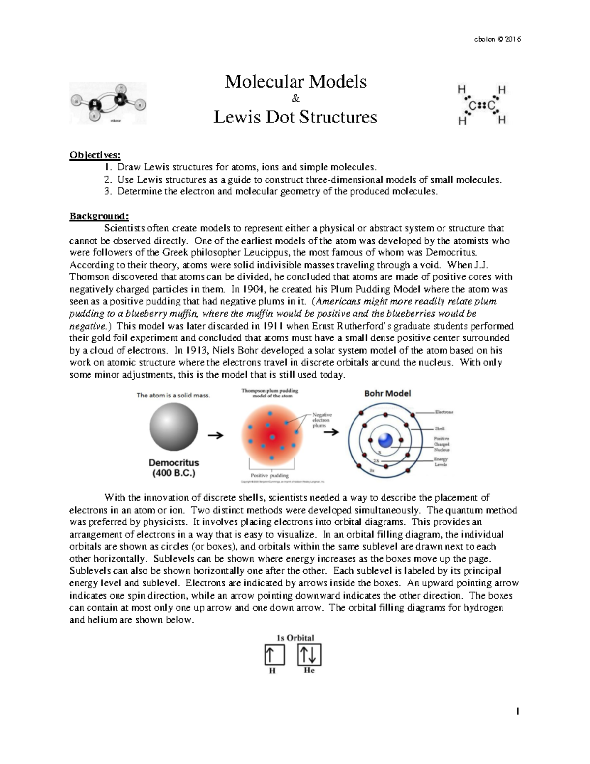 Lewisdothandout - tugas - Molecular Models & Lewis Dot Structures Objectives: 1. Draw Lewis ...