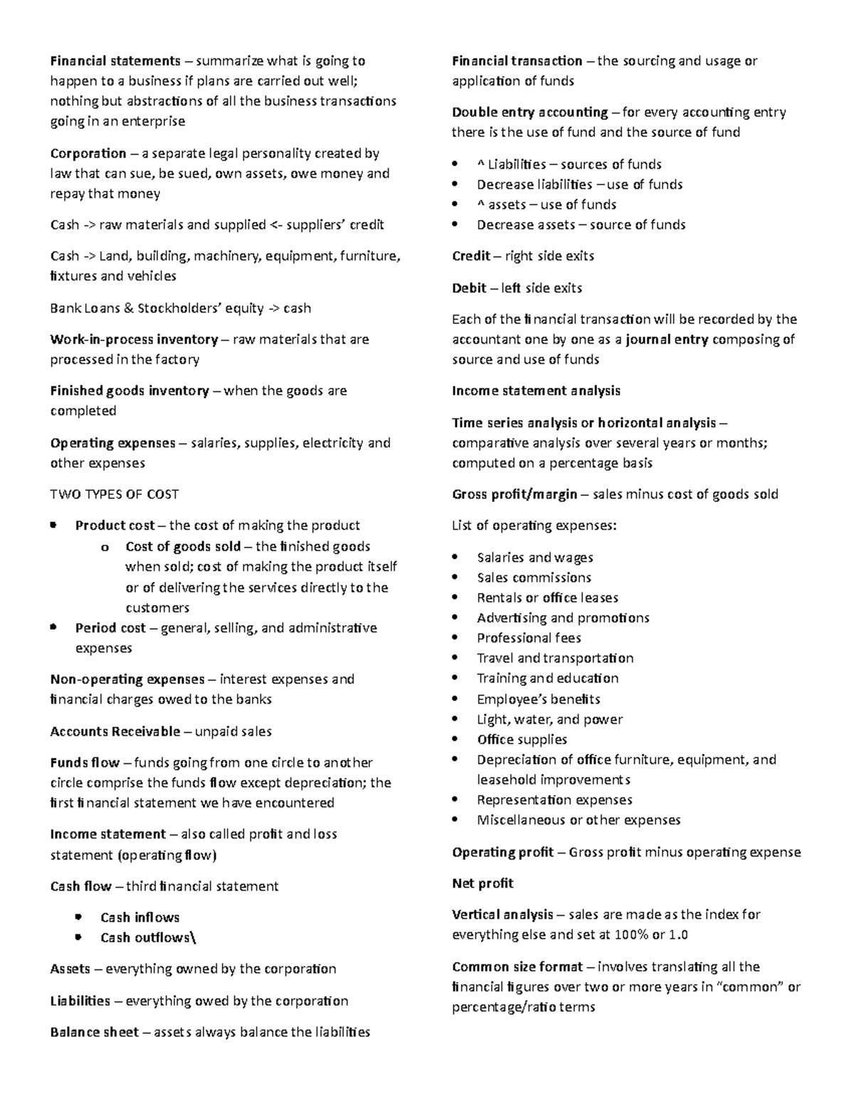 Reviewer in entrep - Financial statements – summarize what is going to ...