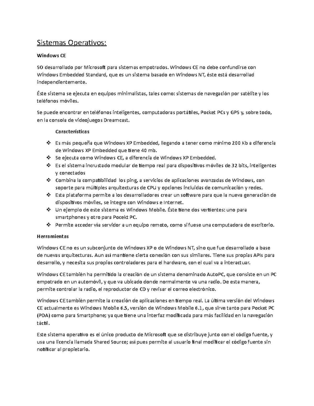 Practica 4 - Nota: 10 - Sistemas Operativos: Windows CE SO desarrollado ...
