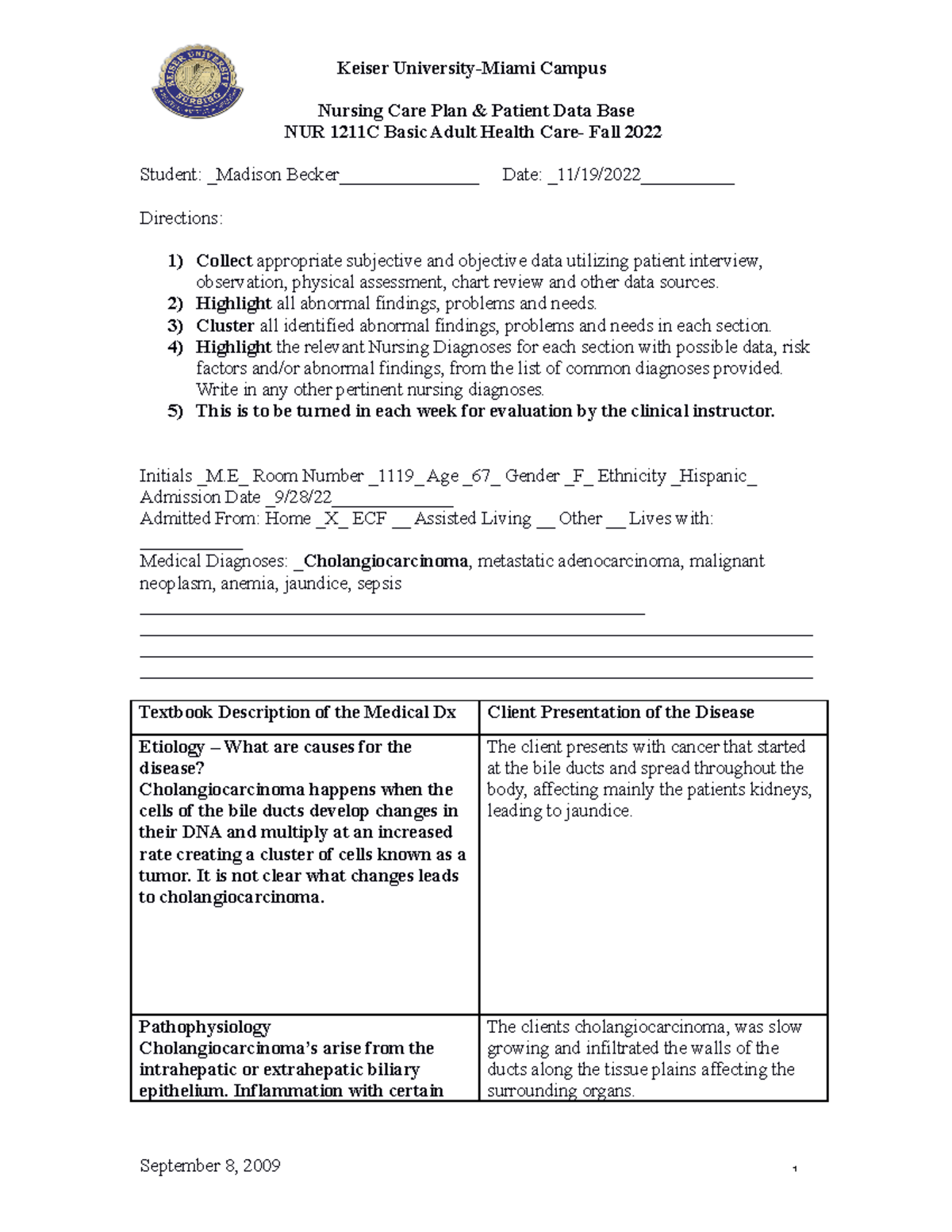 NCP - Study guide - Nursing Care Plan & Patient Data Base NUR 1211C ...
