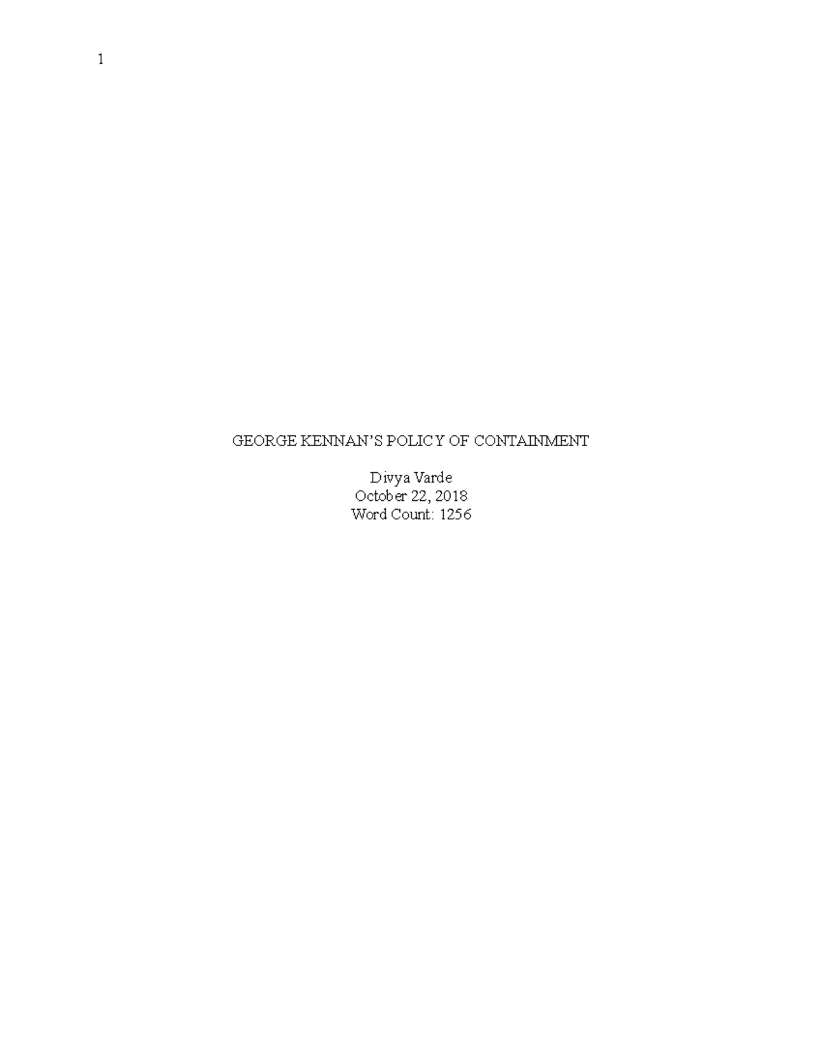 GEORGE KENNAN’S POLICY OF CONTAINMENT - GEORGE KENNAN’S POLICY OF ...