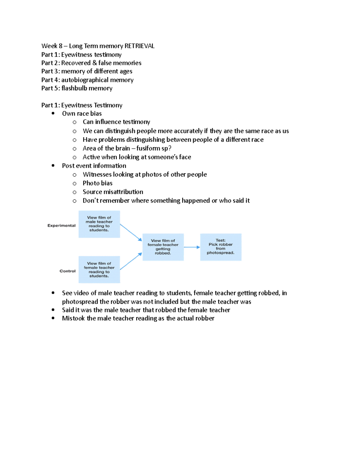 Week 8 Lecture - Long Term Memory Retrieval - Week 8 – Long Term memory ...