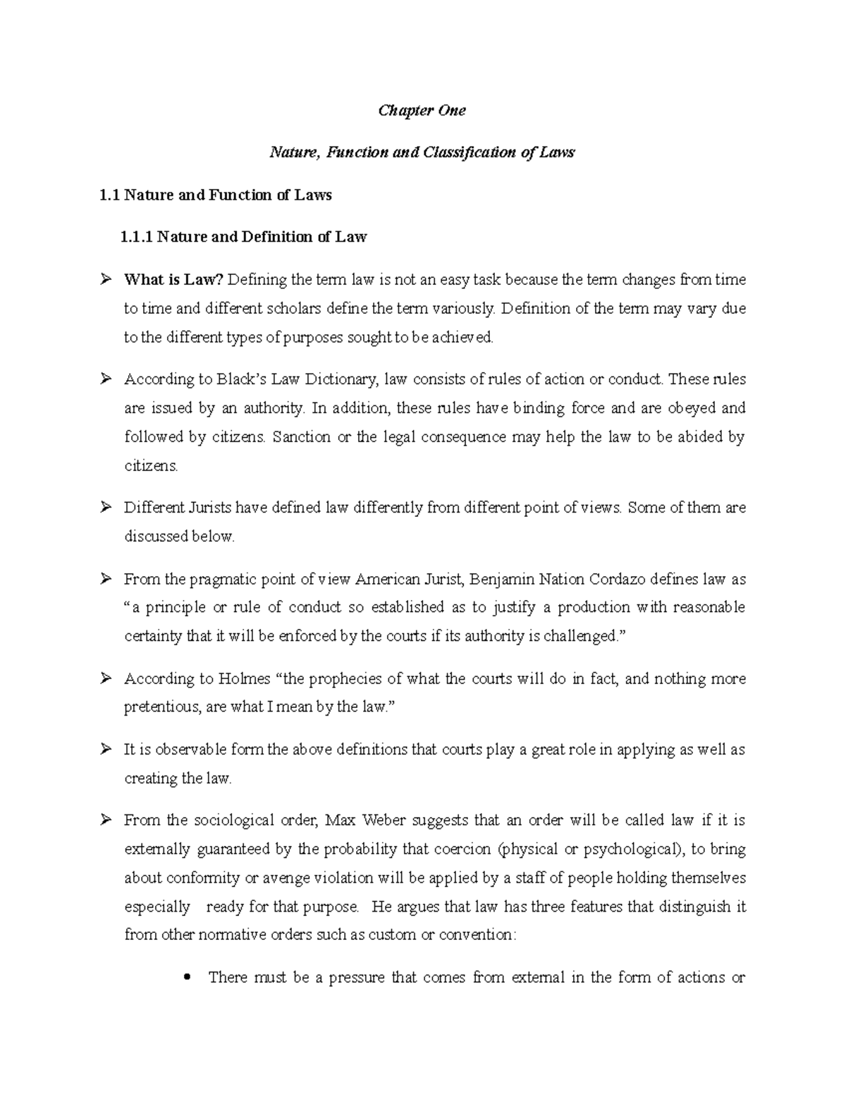 Business Law Notes - Chapter One Nature, Function and Classification of ...