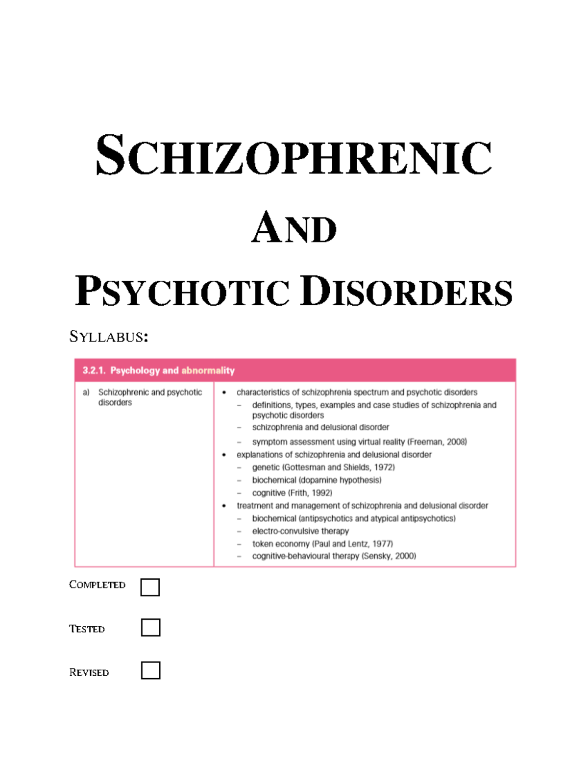 3. Schizophrenia 2020 - SCHIZOPHRENIC AND PSYCHOTIC DISORDERS SYLLABUS ...
