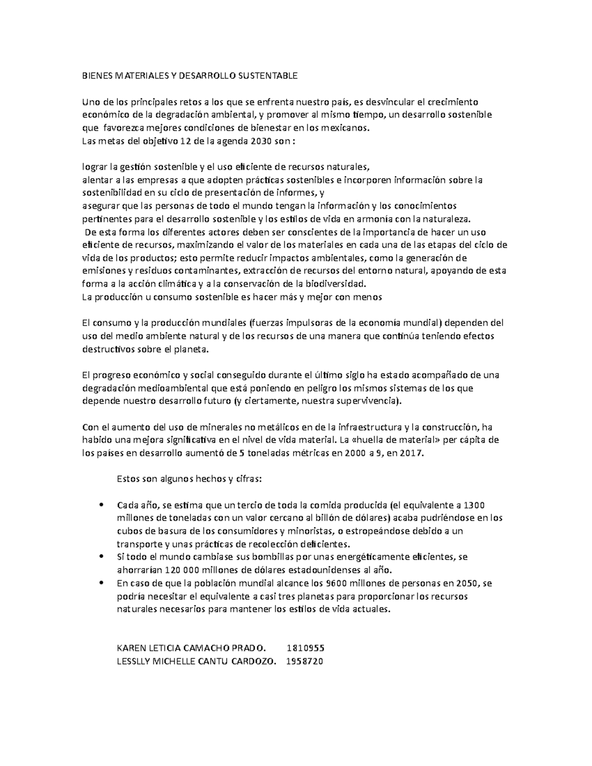 Bienes materiales - BIENES MATERIALES Y DESARROLLO SUSTENTABLE Uno de ...