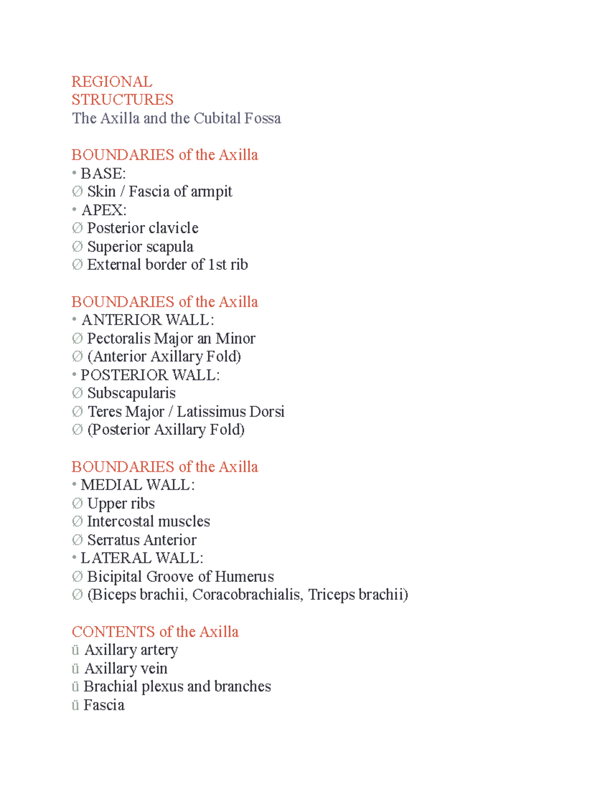 Regional - REGIONAL STRUCTURES The Axilla and the Cubital Fossa ...