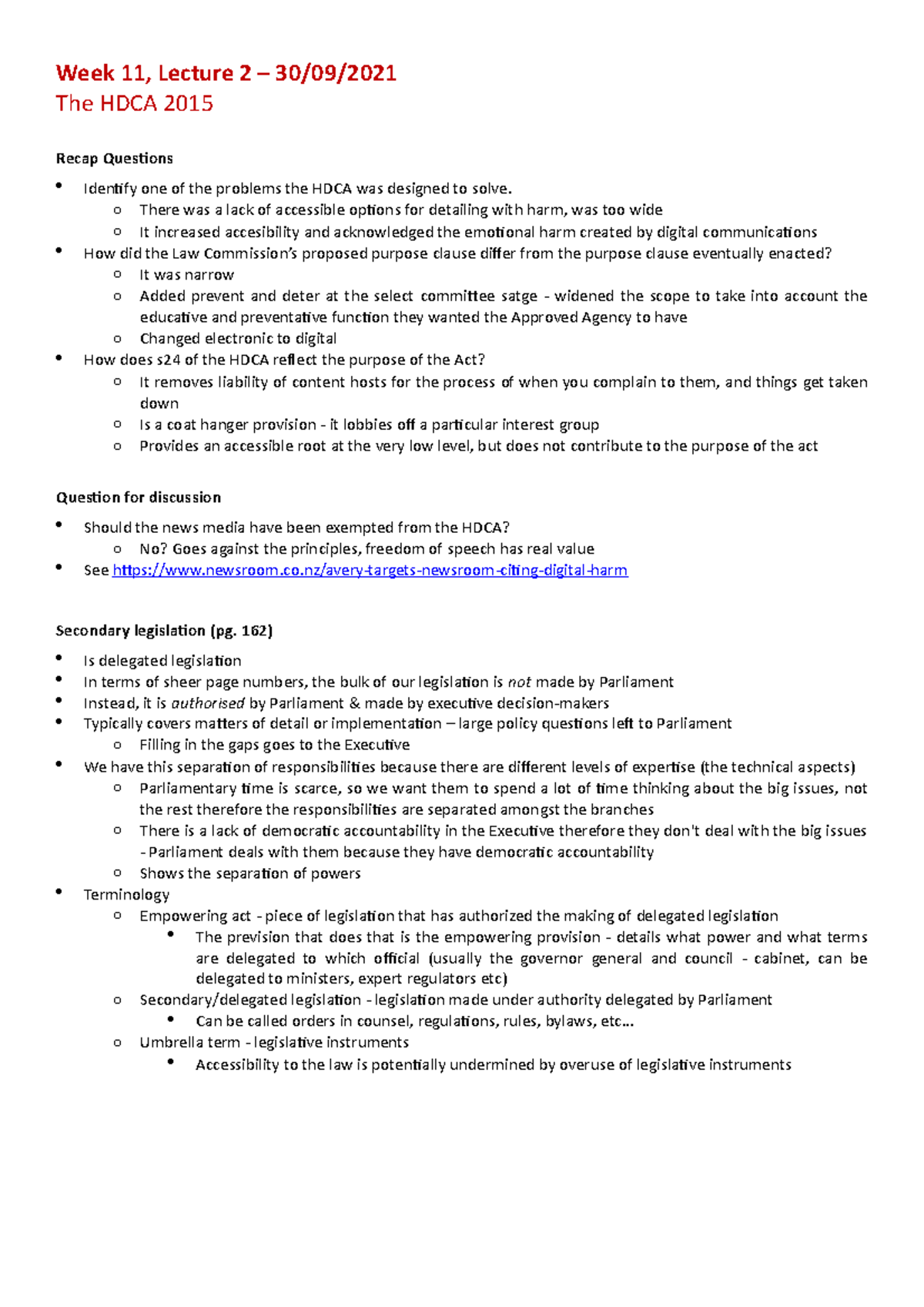LAWS123 Week 11 Lecture 2 on The HDCA 2015 - Week 11, Lecture 2 – 30/09/ The HDCA 2015 Recap ...