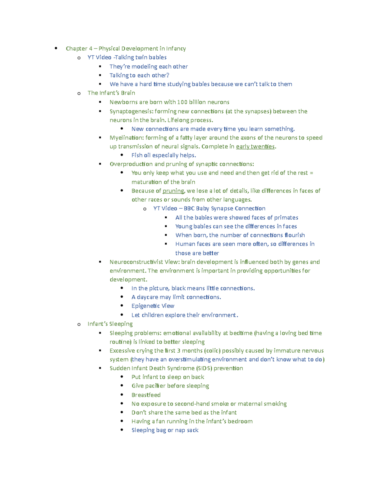 Chapter 4 Notes - Chapter 4 – Physical Development in Infancy o YT ...