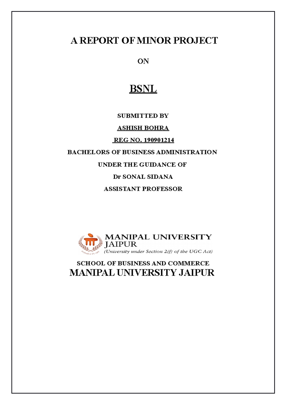 Ashish minor project on management - Introduction to management - Studocu