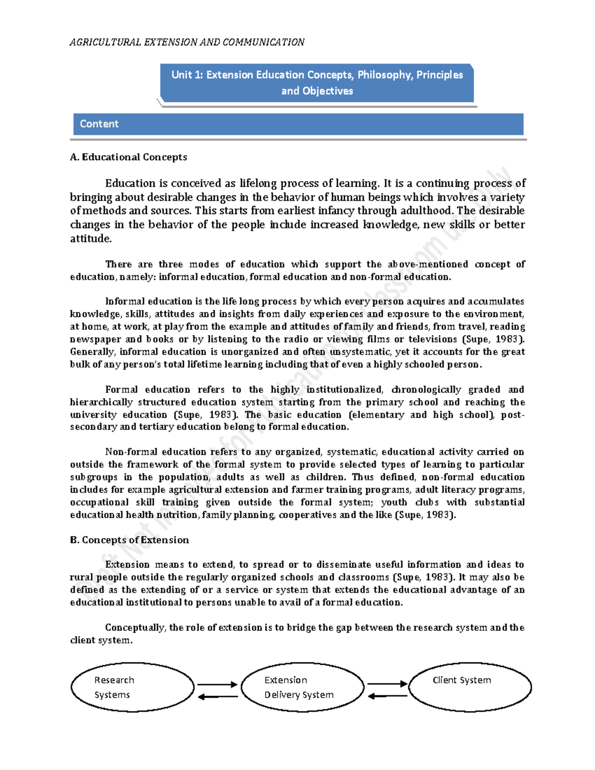 Module in Agricultural Extension and Communication-Unit 1 - Content: A ...