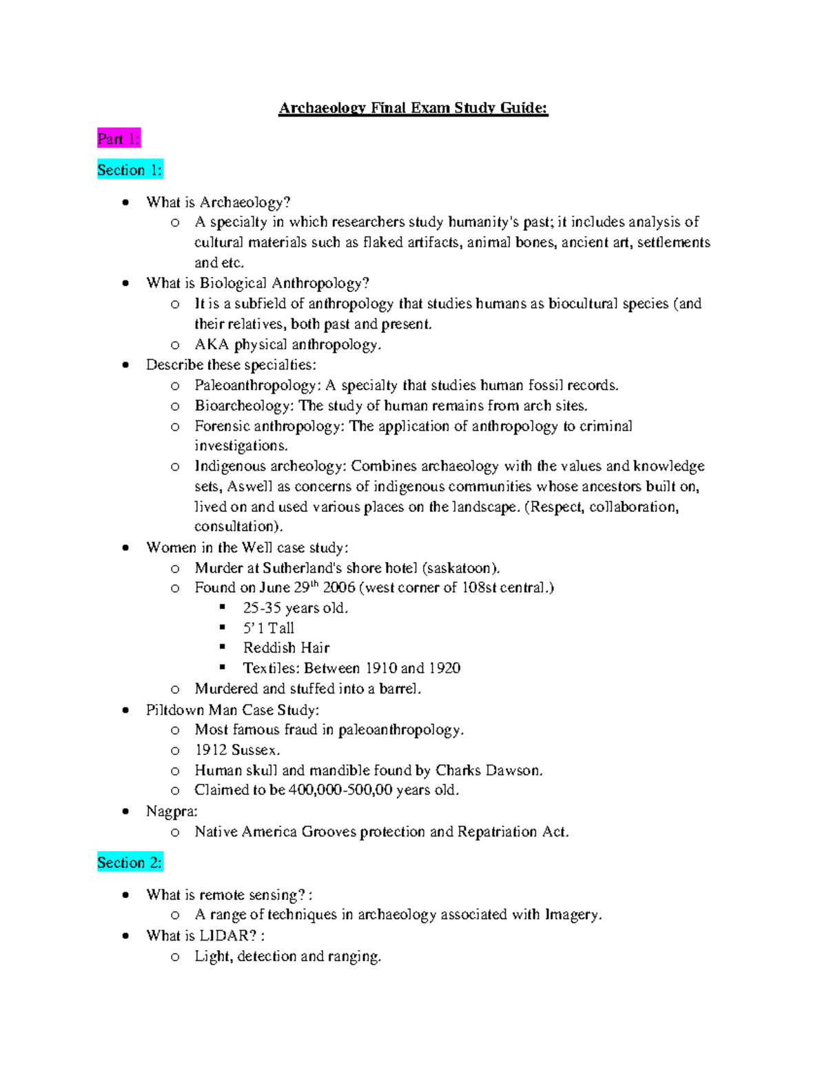 Archaeology Final Exam Study Guide Arch 352 3 U Of S Studocu