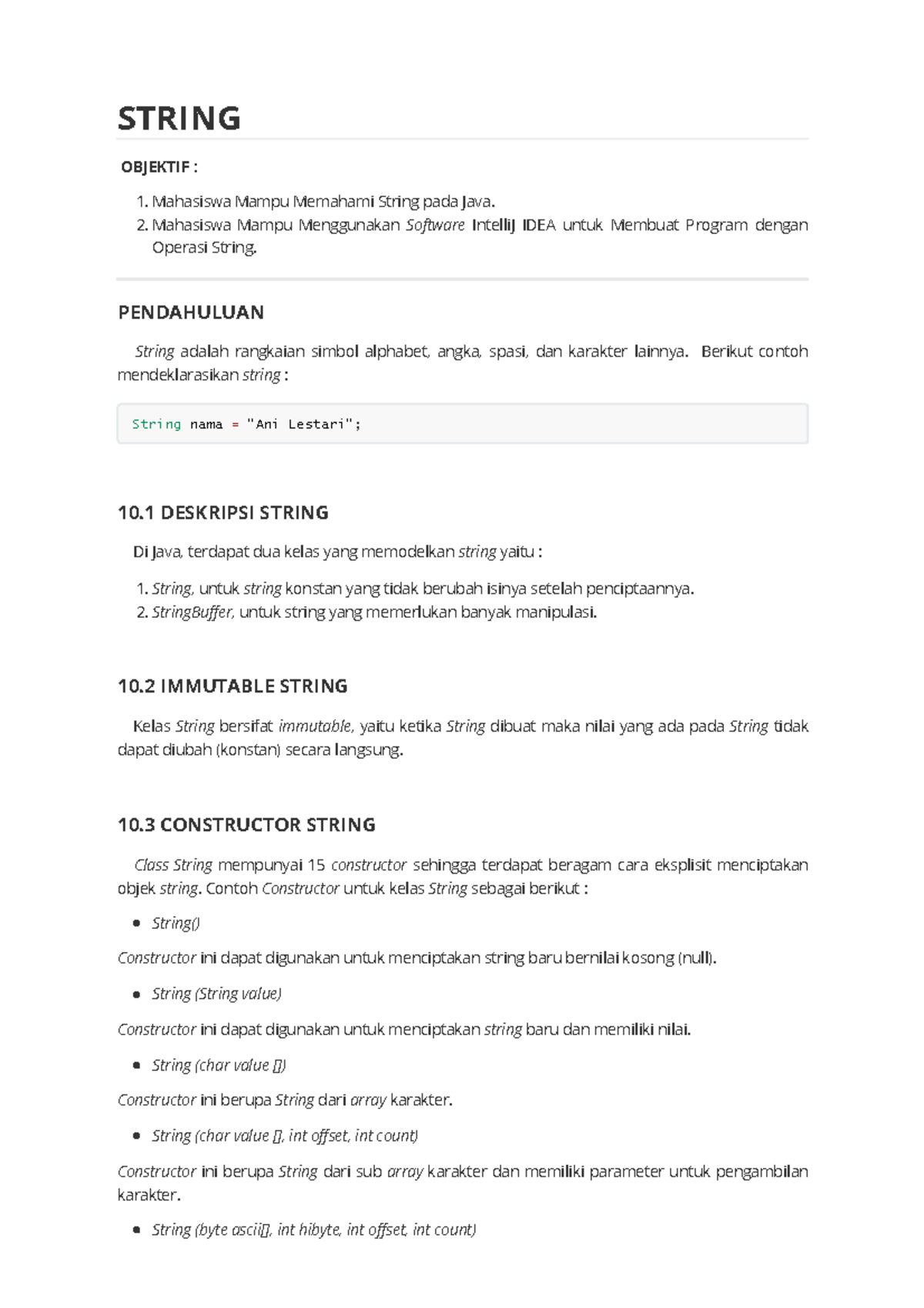 Topik 10 String Pemrograman Berorientasi Objek String Objektif Mahasiswa Mampu Memahami