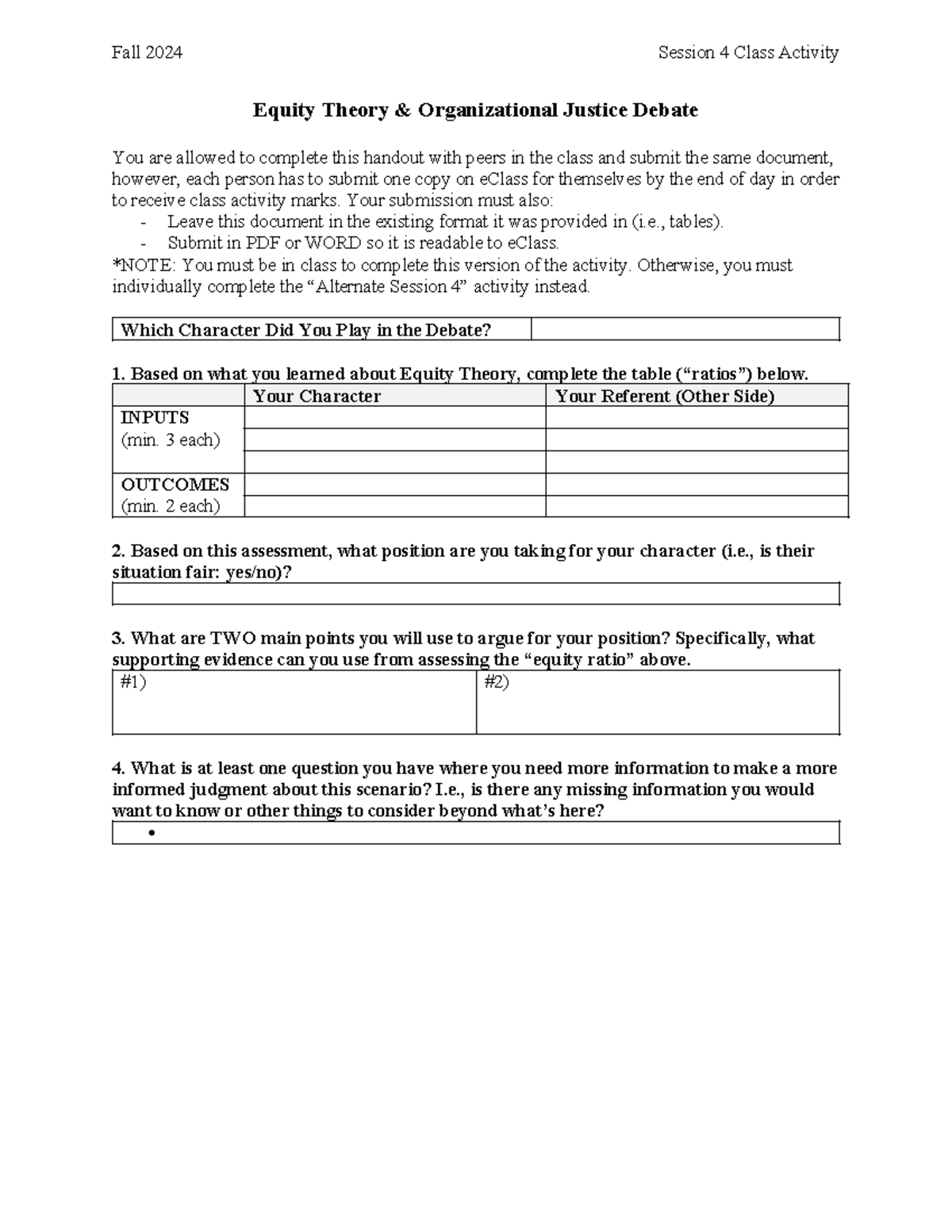 Equity Fairness Debate (In Class Activity Session 4) - Fall 2024 ...