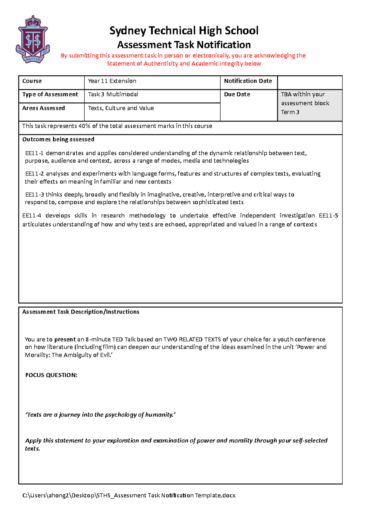 Task 3 Multimodal - N/A - Sydney Technical High School Assessment Task ...