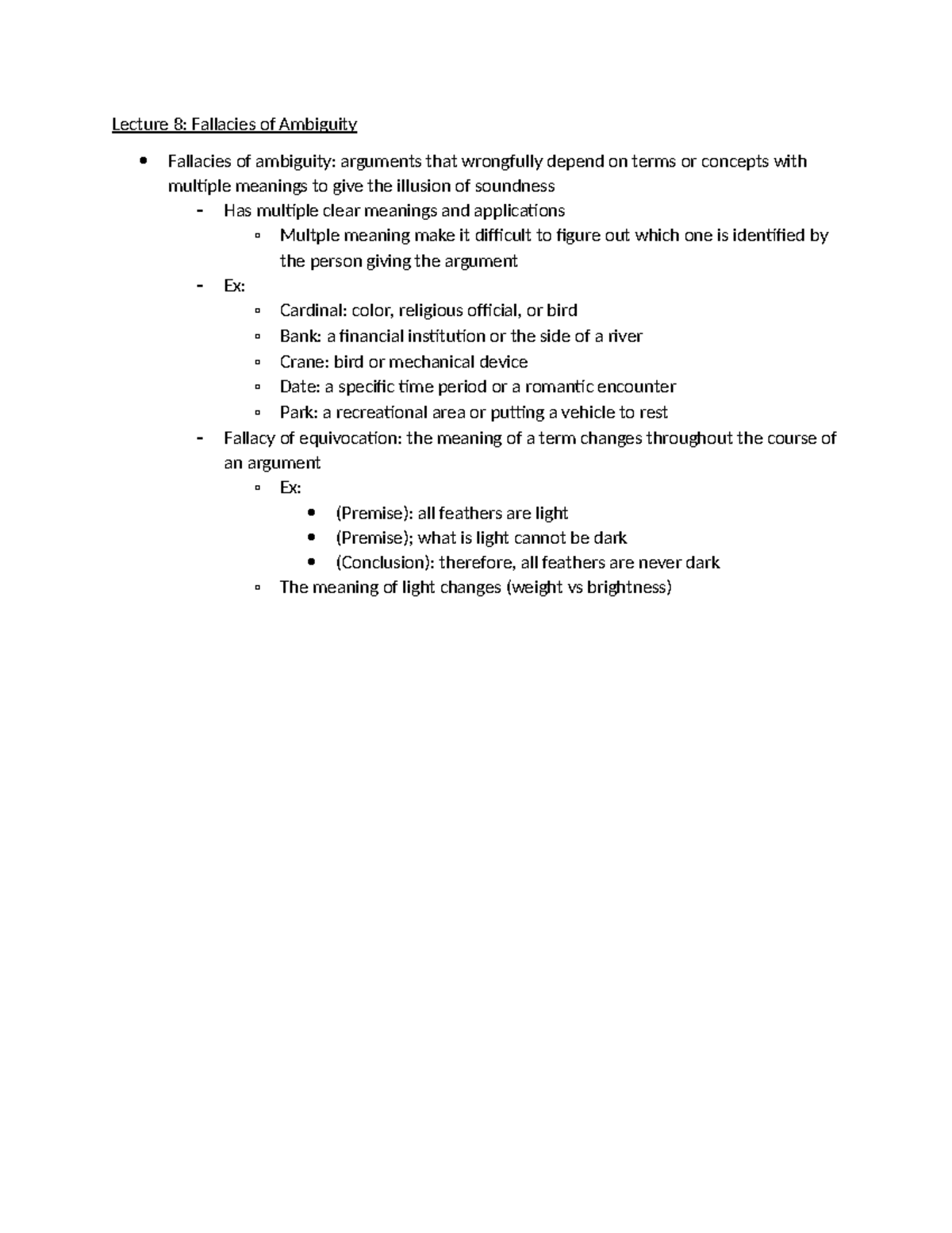 Intro To Logic Notes Lecture 8 Fallacies Of Ambiguity Fallacies Of Ambiguity Arguments