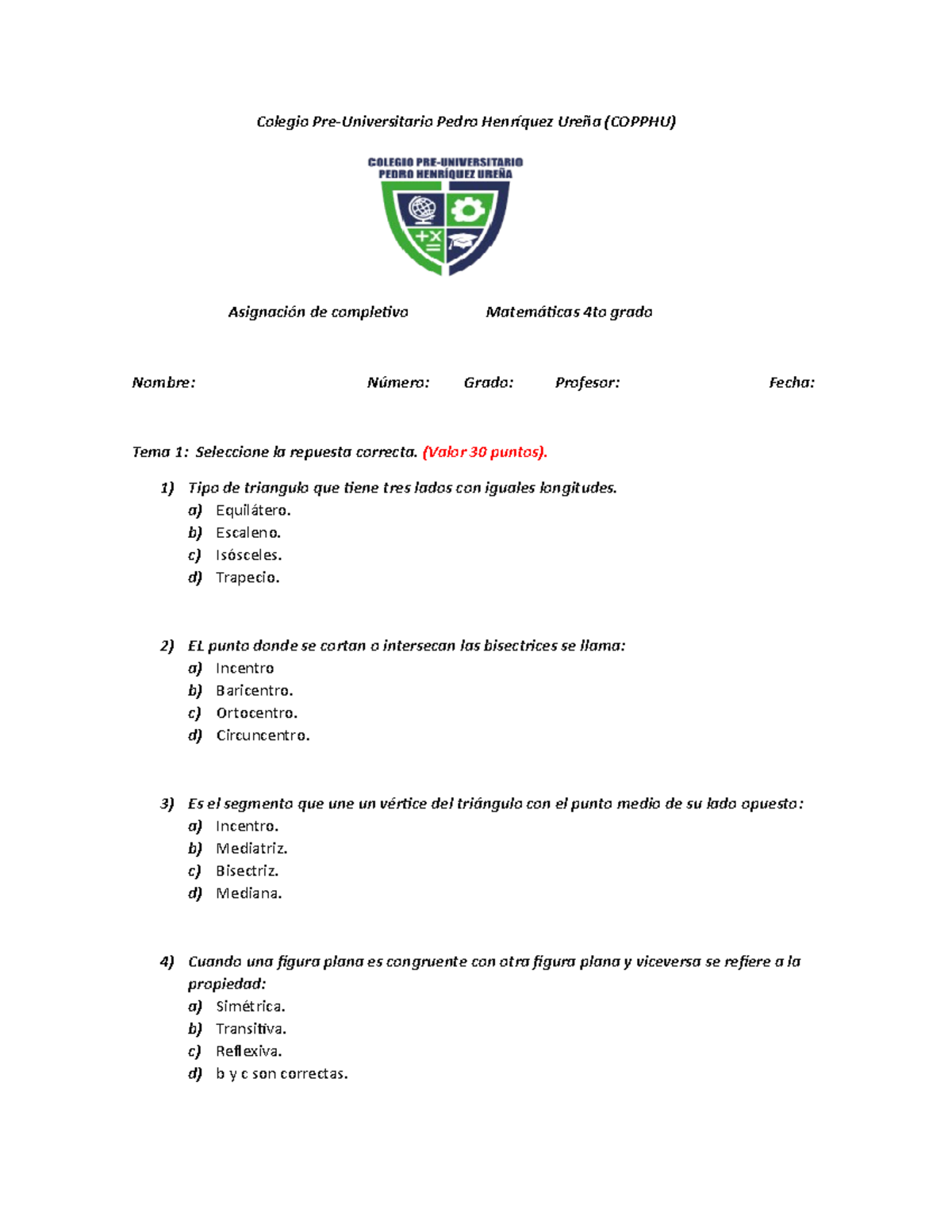 Asignación para Completivo 4to grado - Colegio Pre-Universitario Pedro ...