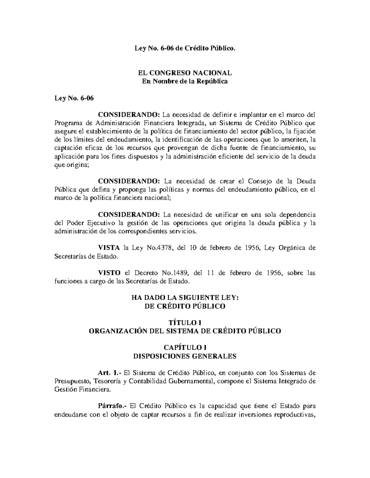 Ley 06-06 - Espero que te ayude. - Ley No. 6-06 de Crédito Público. EL ...