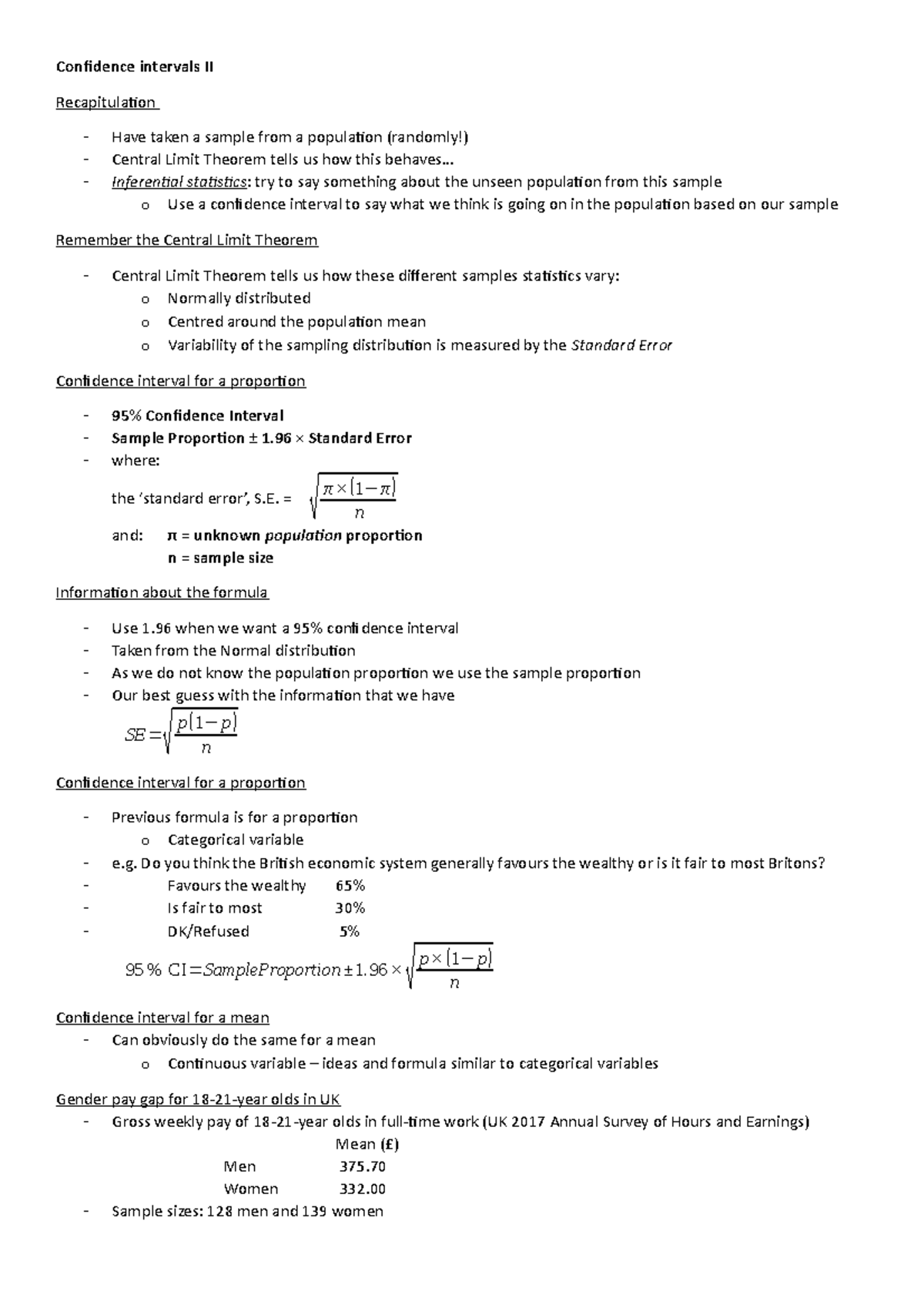 Lecture 17 Confidence intervals II - Confidence intervals II ...
