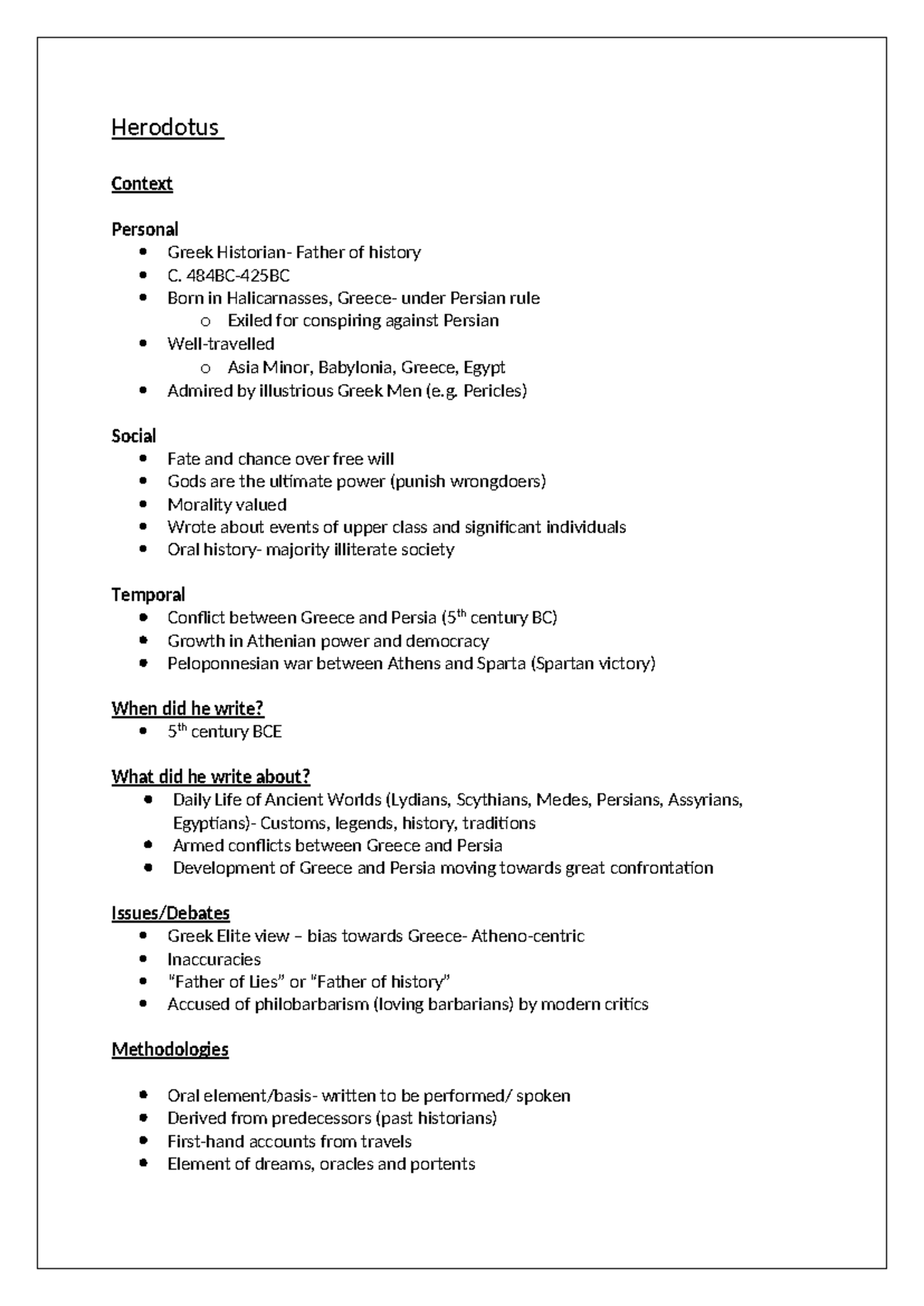 Herodotus - Herodotus Context Personal Greek Historian- Father of history C. 484BC-425BC Born ...