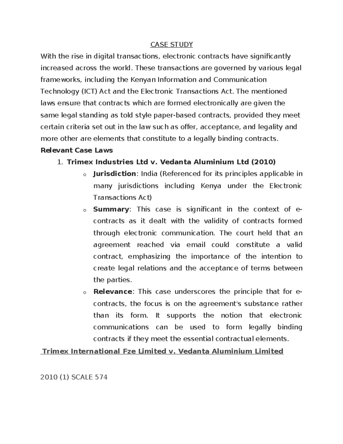 CASE Analysis E- Contract - CASE STUDY With the rise in digital ...