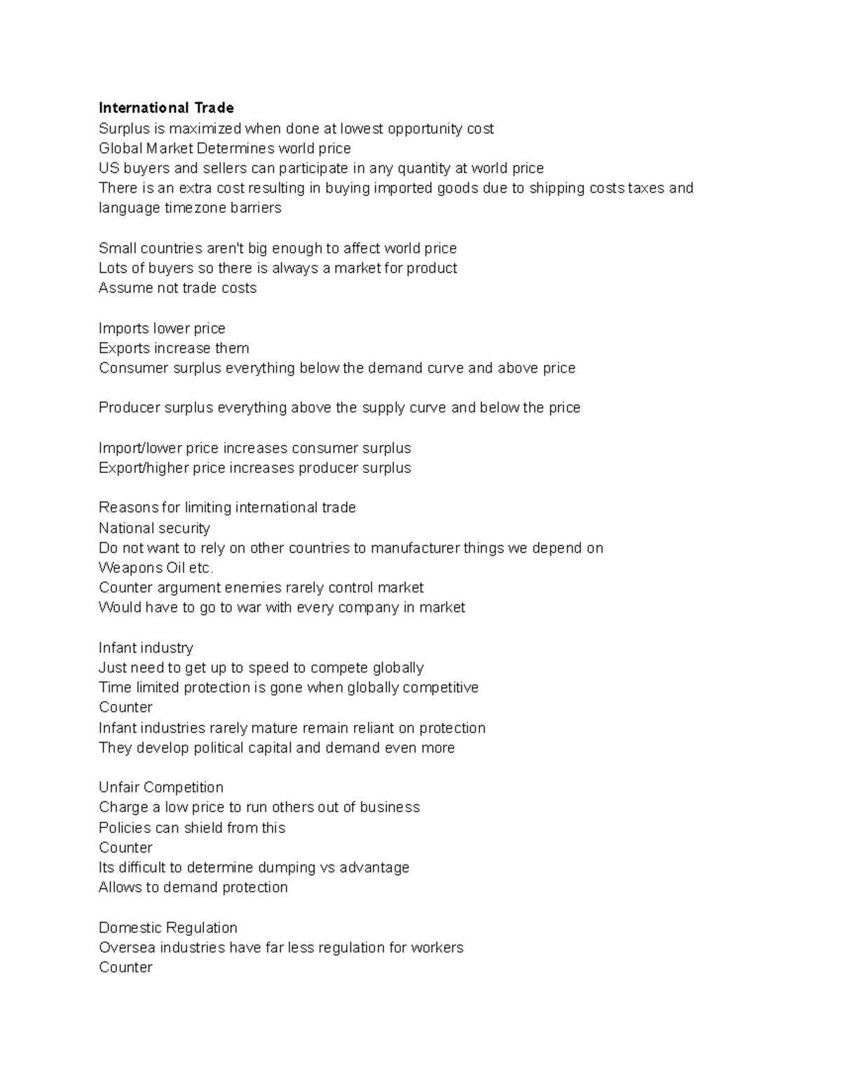 Econ 201 Notes - International Trade Surplus is maximized when done at ... Econ 201 Notes - International Trade Surplus is maximized when done at ...