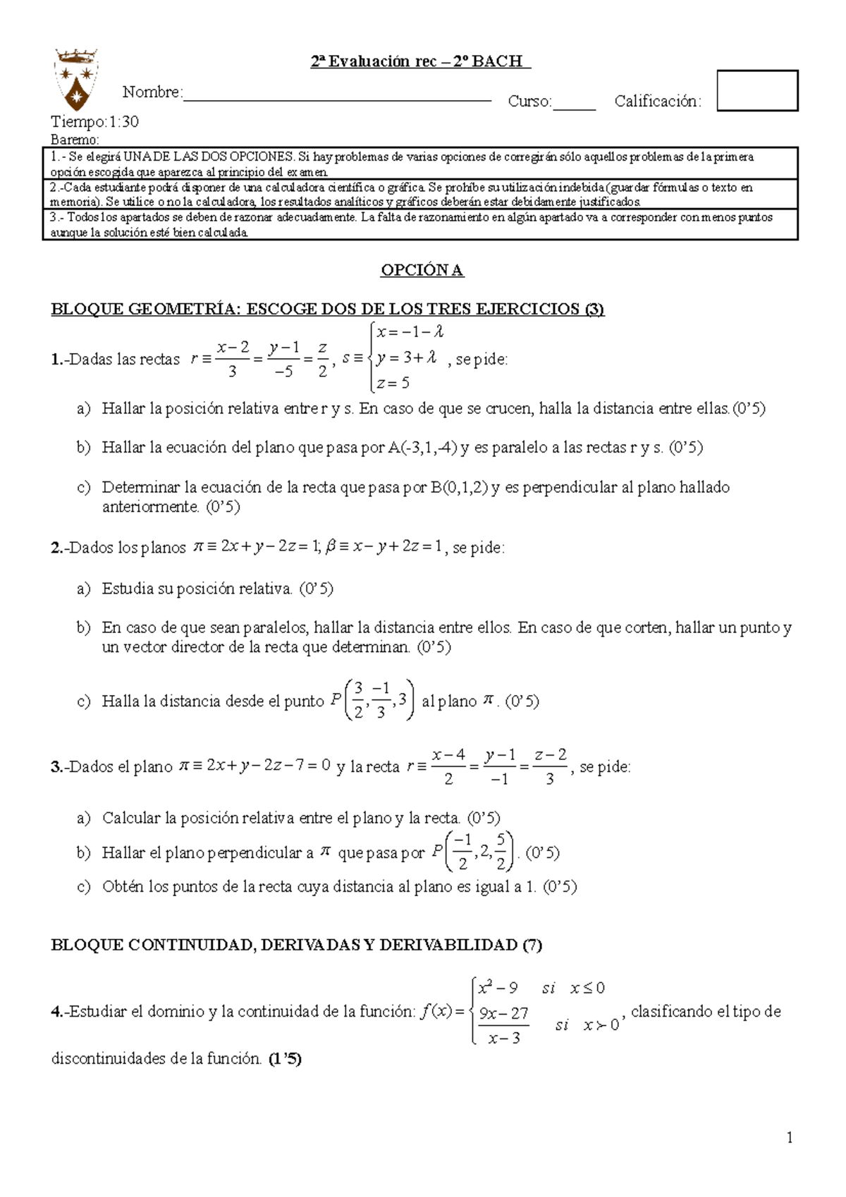 Exreceval 18 - Examen de practica - 2ª Evaluación rec – 2º BACH - Studocu