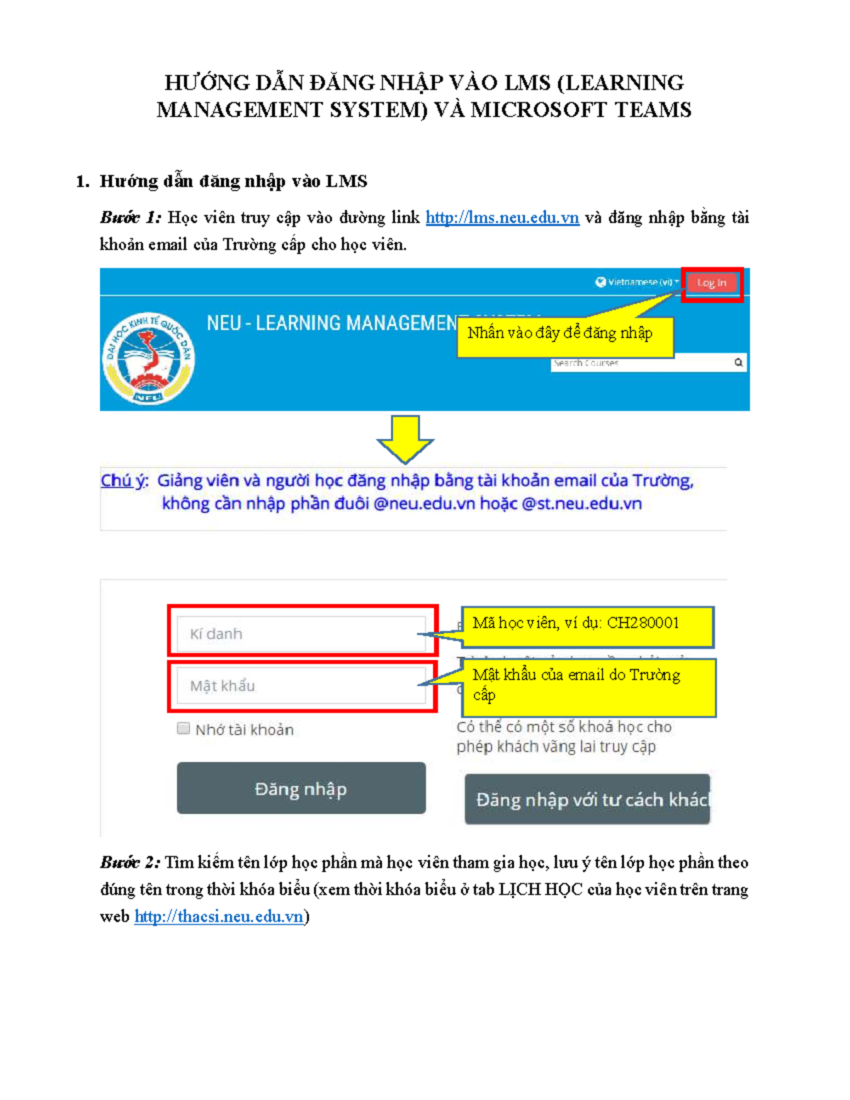 Huong dan dang nhap LMS va Teams - HƯỚNG DẪN ĐĂNG NHẬP VÀO LMS ...