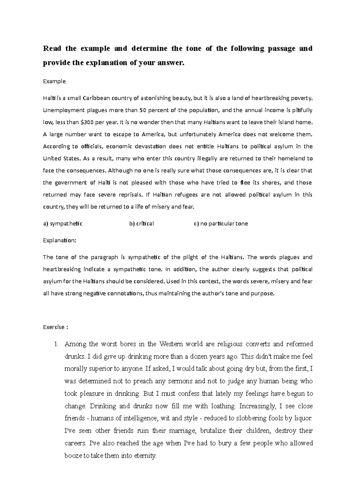 Tone Exercise - Gggggg - Read the example and determine the tone of the ...