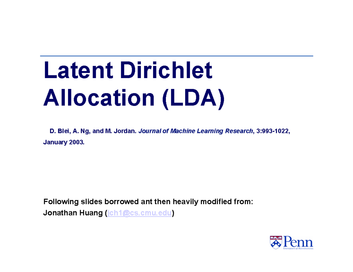 Lecture slides on Latent dirichlet allocation (lda) and lda original ...