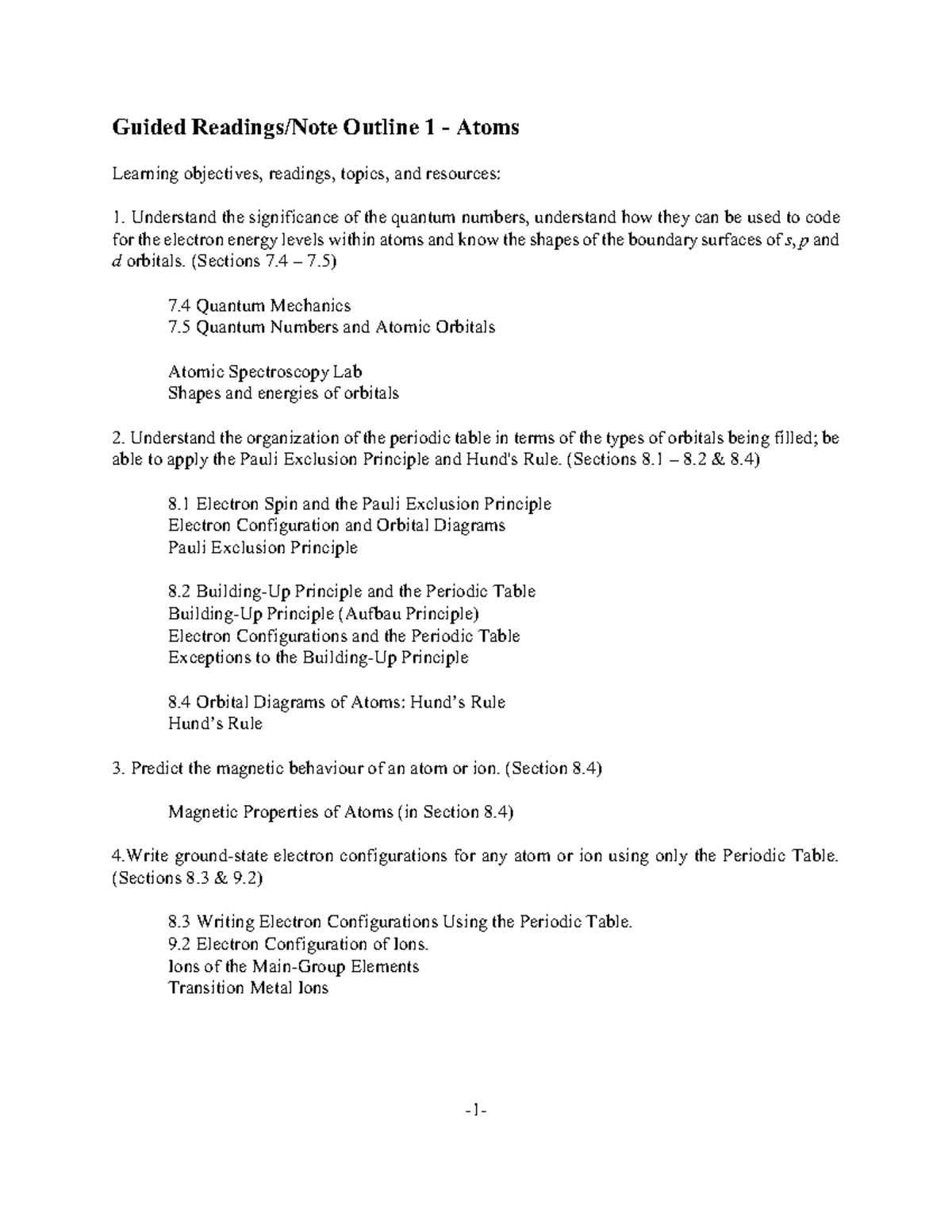 Guided Reading 1 - Atoms - W24 - Guided Readings/Note Outline 1 - Atoms ...